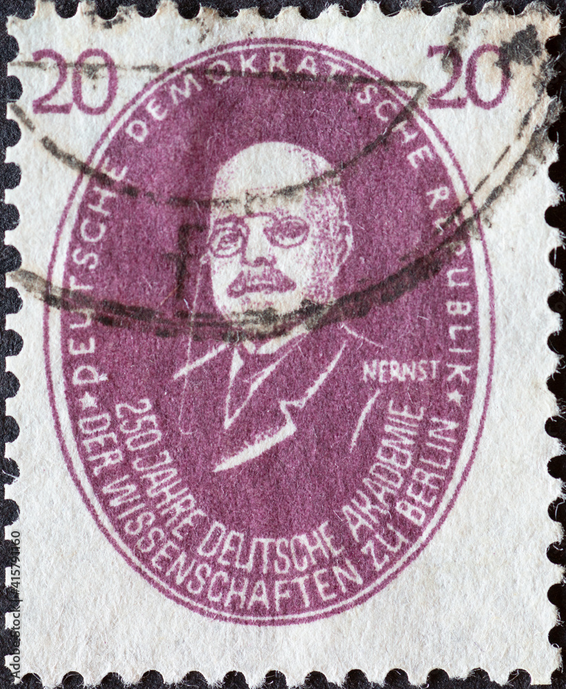 GERMANY, DDR - CIRCA 1950: a postage stamp from Germany, GDR showing a portrait of the physicist ...