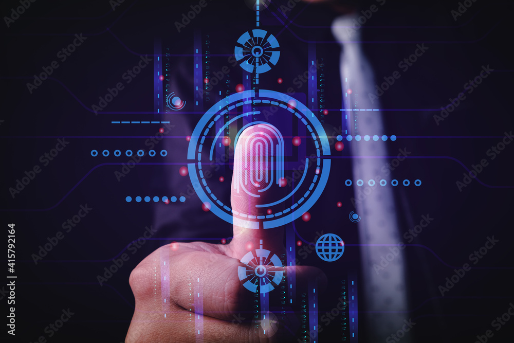 Foto de Businessmen are scanning their fingerprints to access financial ...