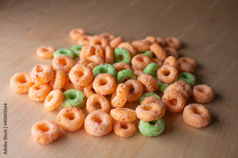 pile of no brand cheerios style round circles breakfast cereal in ...