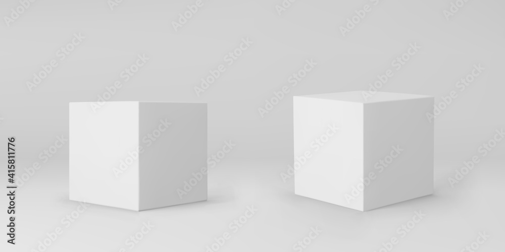 White 3d cubes set with perspective isolated on grey background. 3d ... White 3d cubes set with perspective isolated on grey background. 3d ...