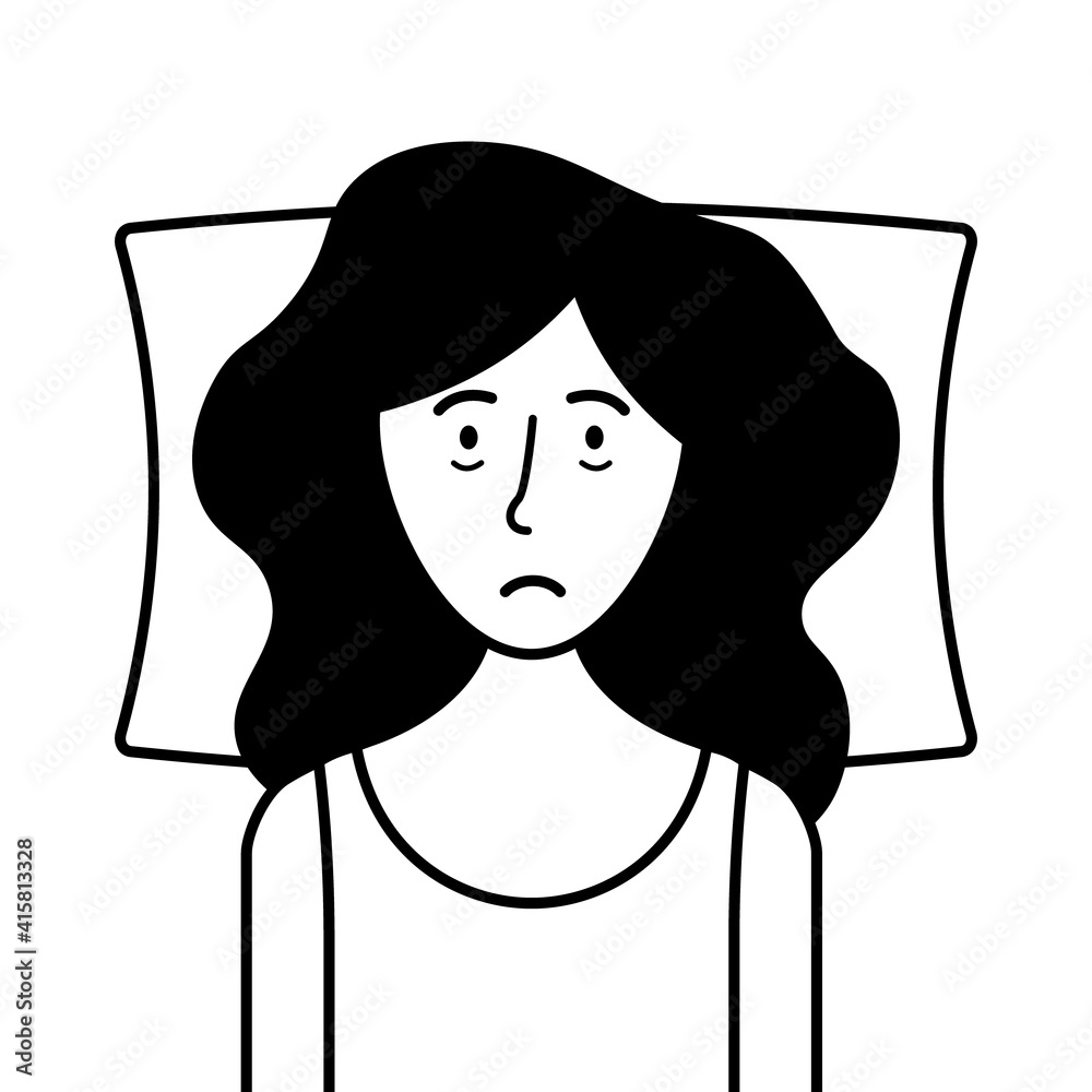 Sleep deprived woman line icon. Clipart image isolated on white ...