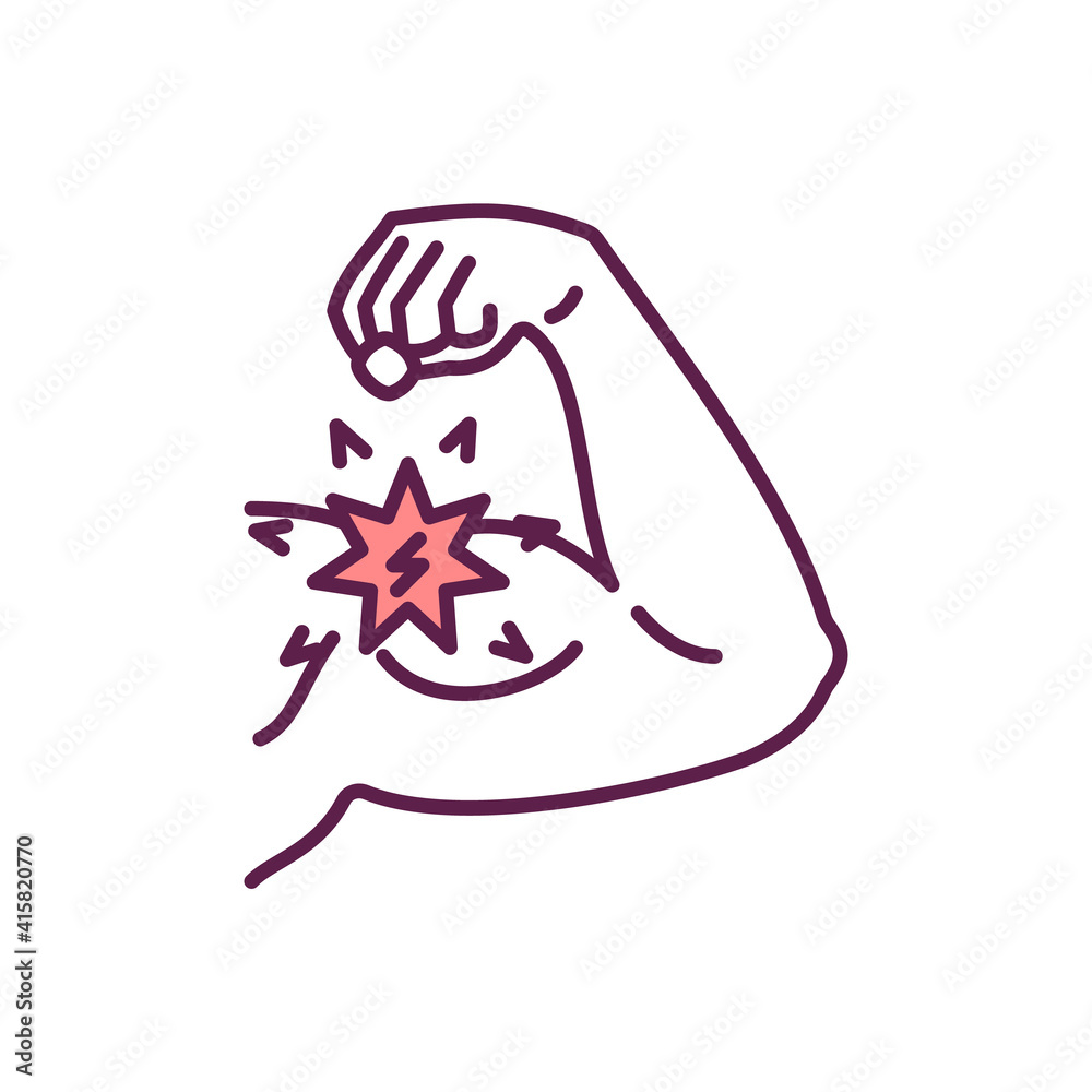 Musculoskeletal oncology RGB color icon. Biceps muscle metastasis ...