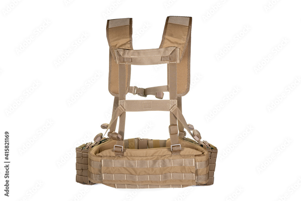 Army equipment on white background. Straps jacket, Modern army combat ...
