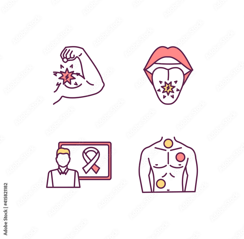 Oncology RGB color icons set. Biceps muscle metastasis. Cancer-related ...