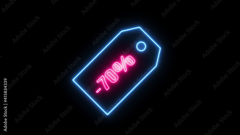 Sales special offer 70 percent off. Label, sticker, tag. Sale neon sign ...