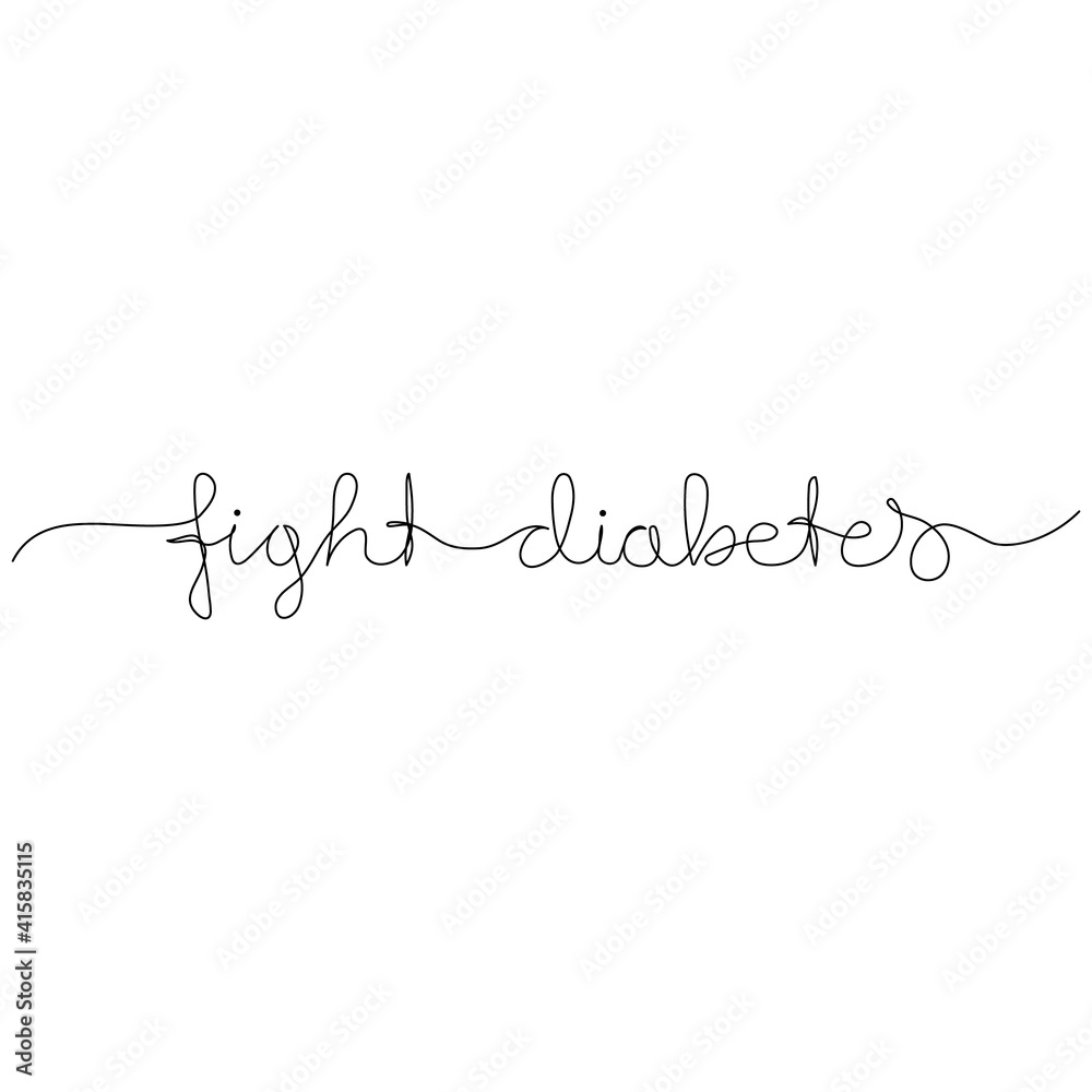 Fight diabetes text in minimalistic style. Continuous one line drawing ...