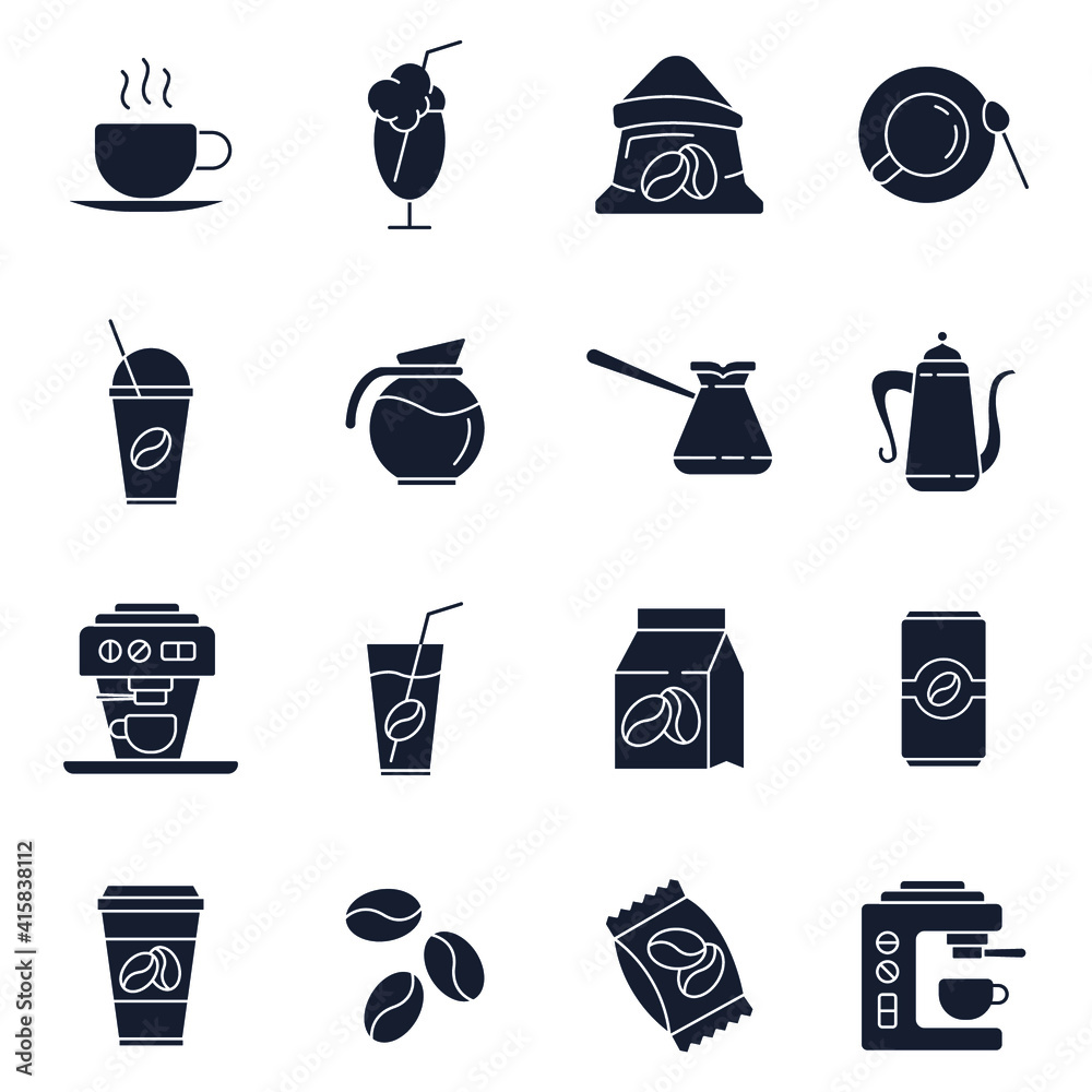 Set of Coffee icon. Coffee pack symbol template for graphic and web ...