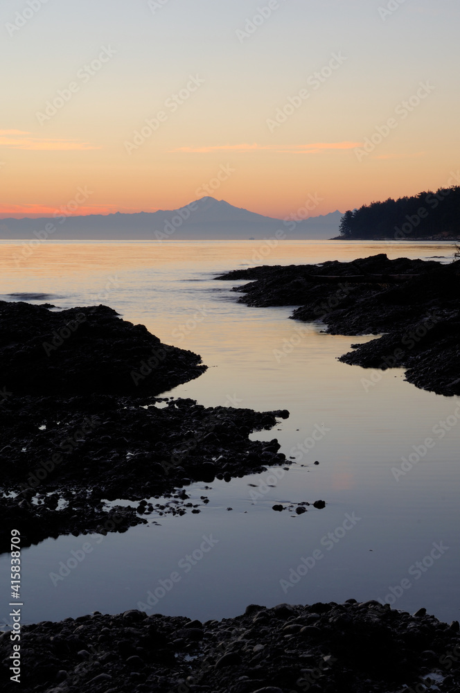 Mt. Baker and Tumbo Island from Cabbage Island, British Columbia Stock ...
