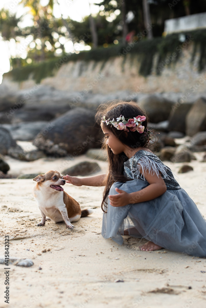 Seasonal photography of journay. Little girl with her lovely pet ...