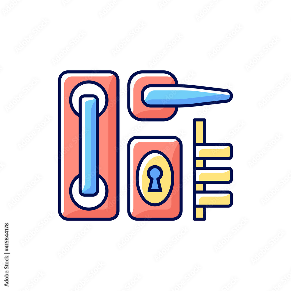 Door hardware RGB color icon. Locks and levers. Latch mechanism ...