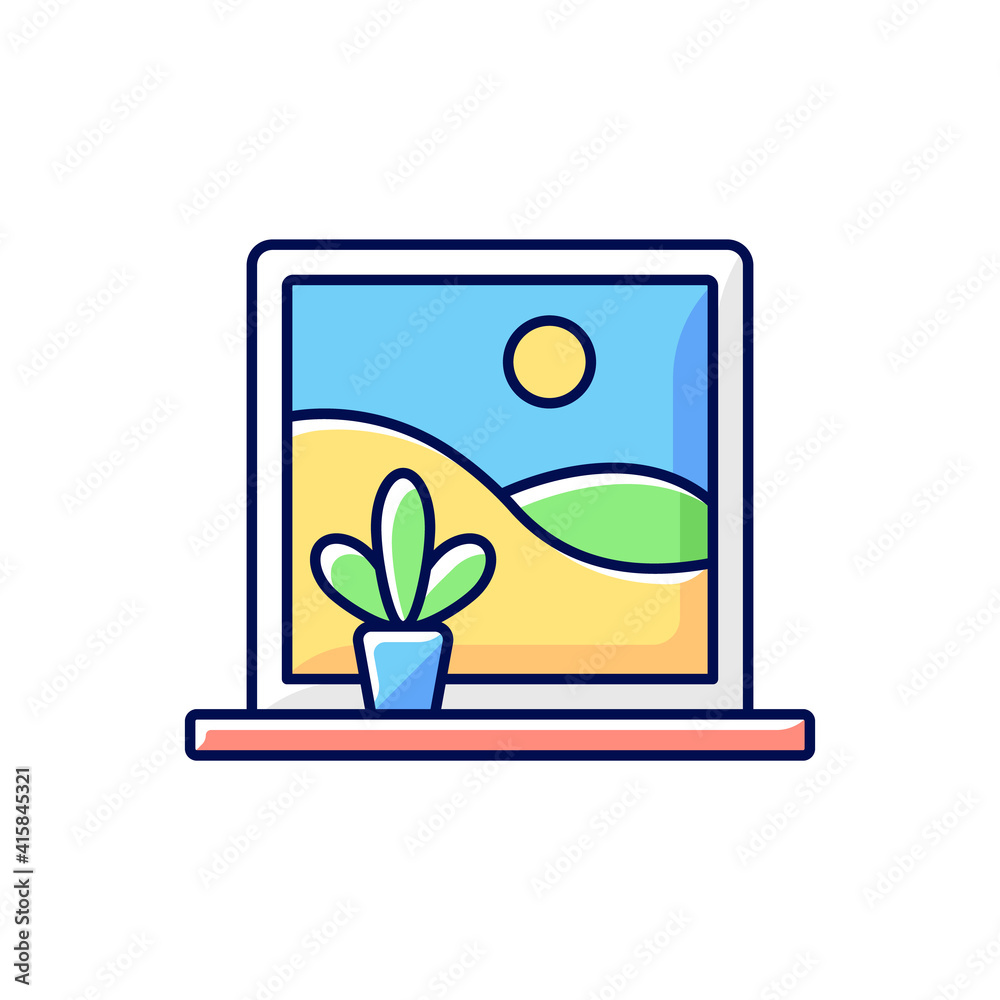 Picture windows RGB color icon. Large, fixed-pane window without ...