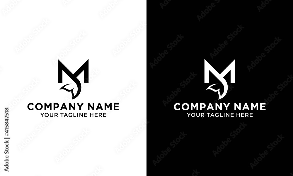letter m fish whale tail design symbol vector, on a black and white ...