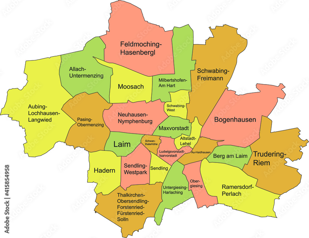 Simple pastel vector map with black borders and names of boroughs ...