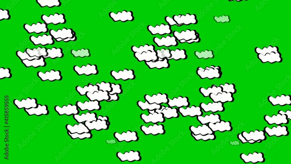 Rain white clouds animation on green screen. 4K falling clouds cartoon ...