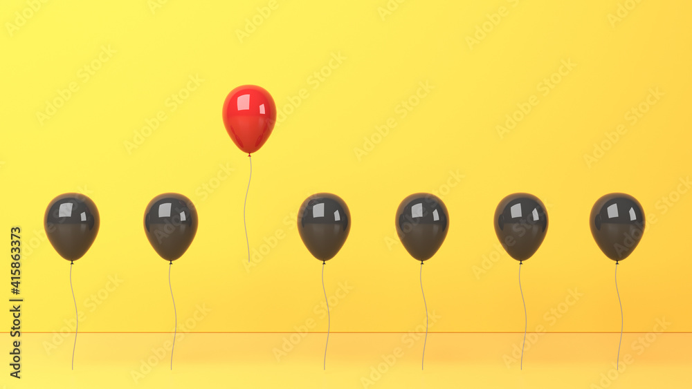 Standing out from the crowd and different concept, red and black ...