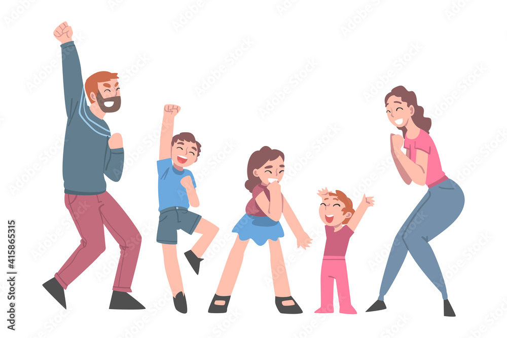 Happy Family Celebrating Victory, Expressing Succes or Having Fun ...