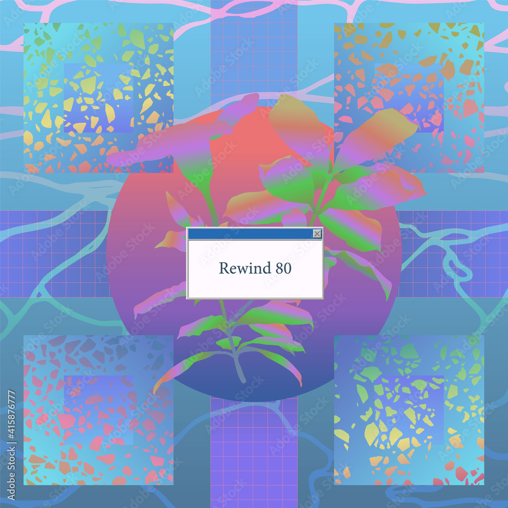 Geometric shapes and tropical plants composition and vintage OS windows ...