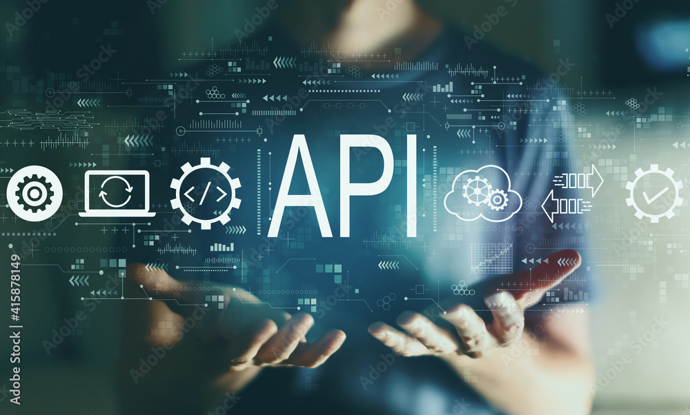 API - application programming interface concept with young man in the ...