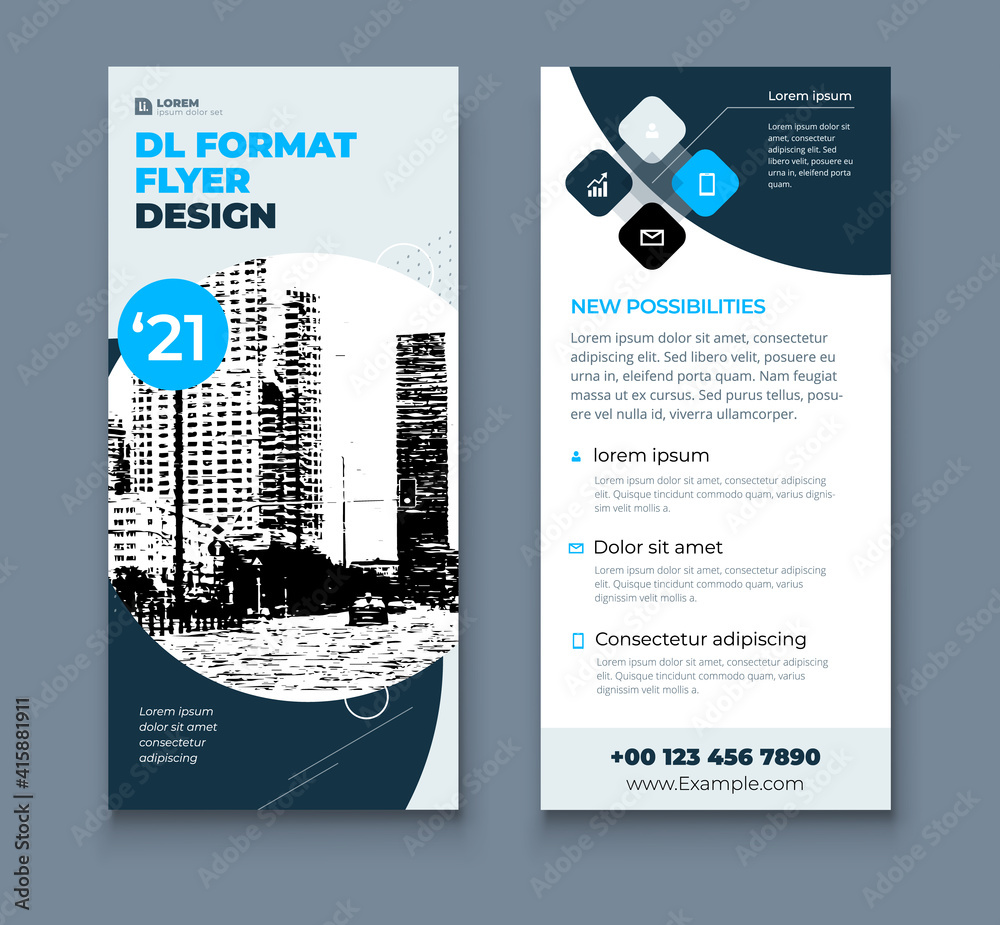 DL flyer design layout. Black Blue DL Corporate business template for ...