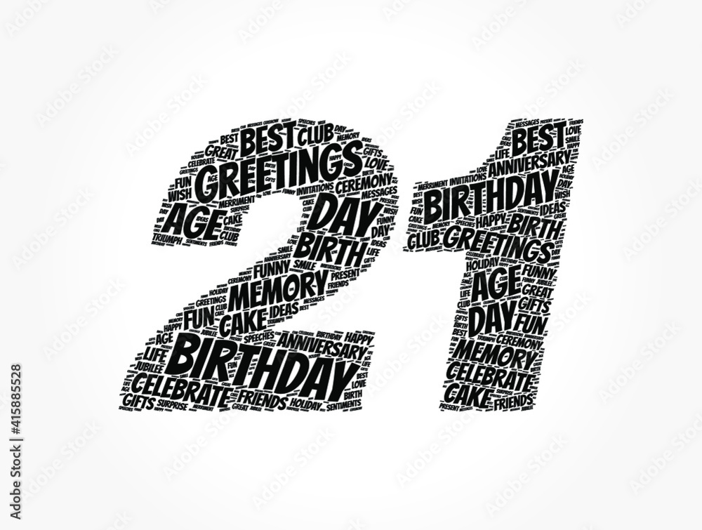 Happy 21st birthday word cloud, holiday concept background Stock Vector ...