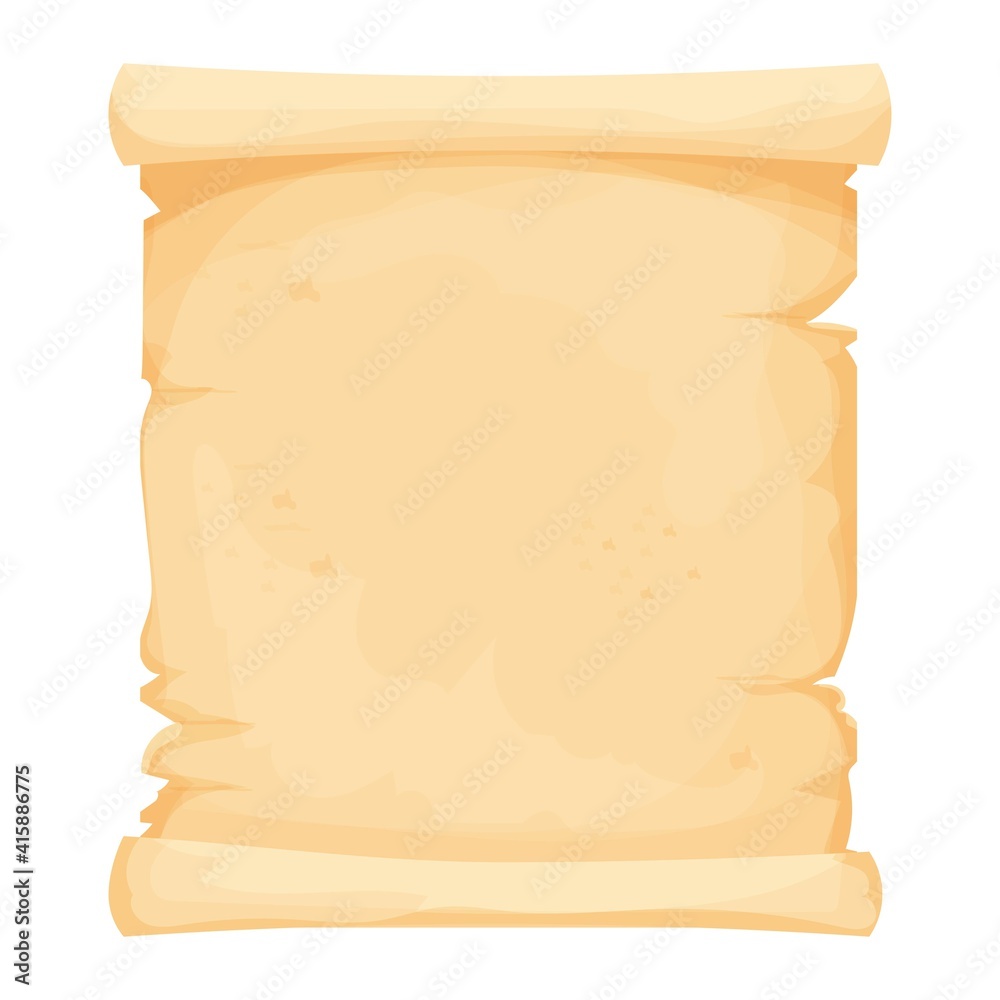 Parchment paper, scroll papyrus, empty frame, blank in cartoon style ...