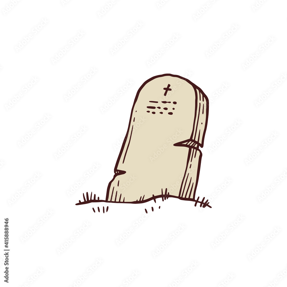 Cartoon hand drawn grave with tombstone, engraving vector illustration ...