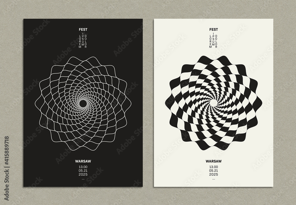 Minimalistic Event Poster Design Layout with Vortex Shape Stock ...
