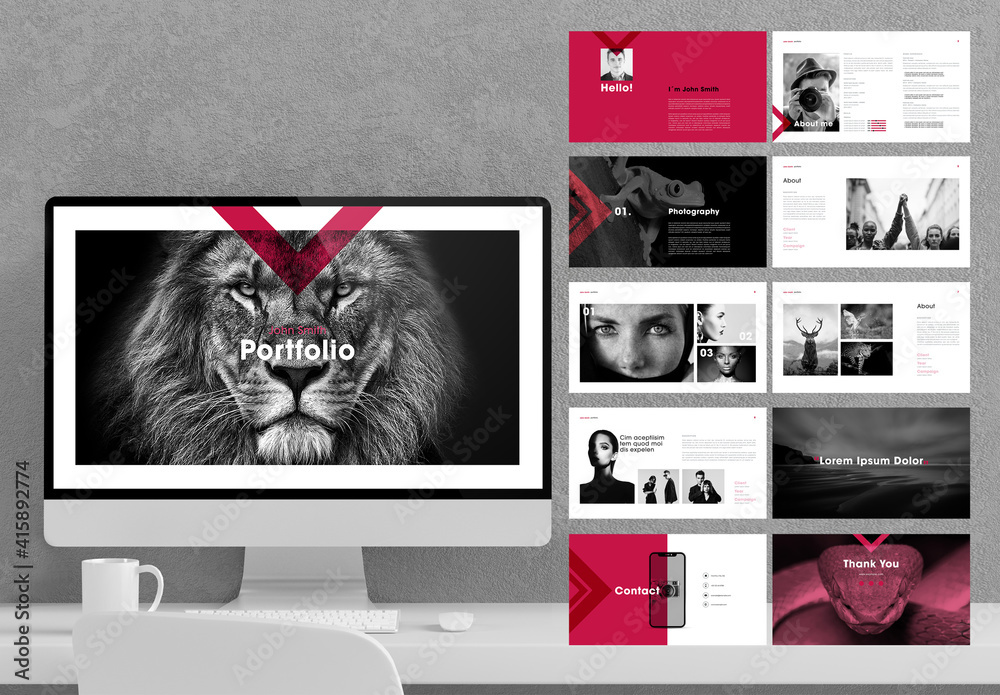 Black and Red Triangle Style Digital Portfolio Layout Stock Template ...