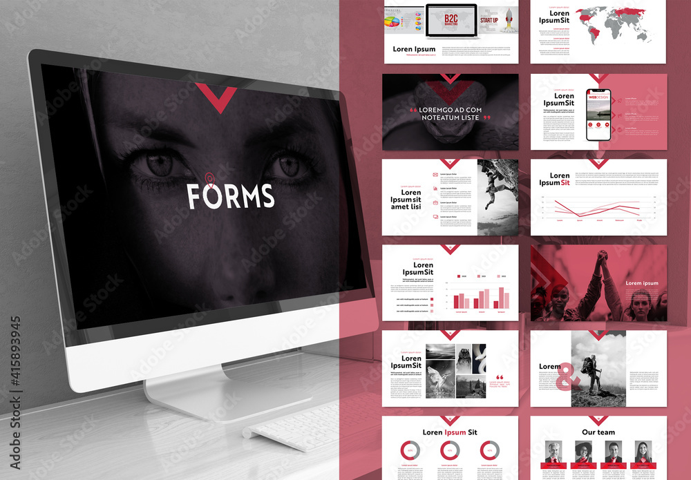 Multipurpose Red Triangle Style Pitch Deck Stock Template | Adobe Stock