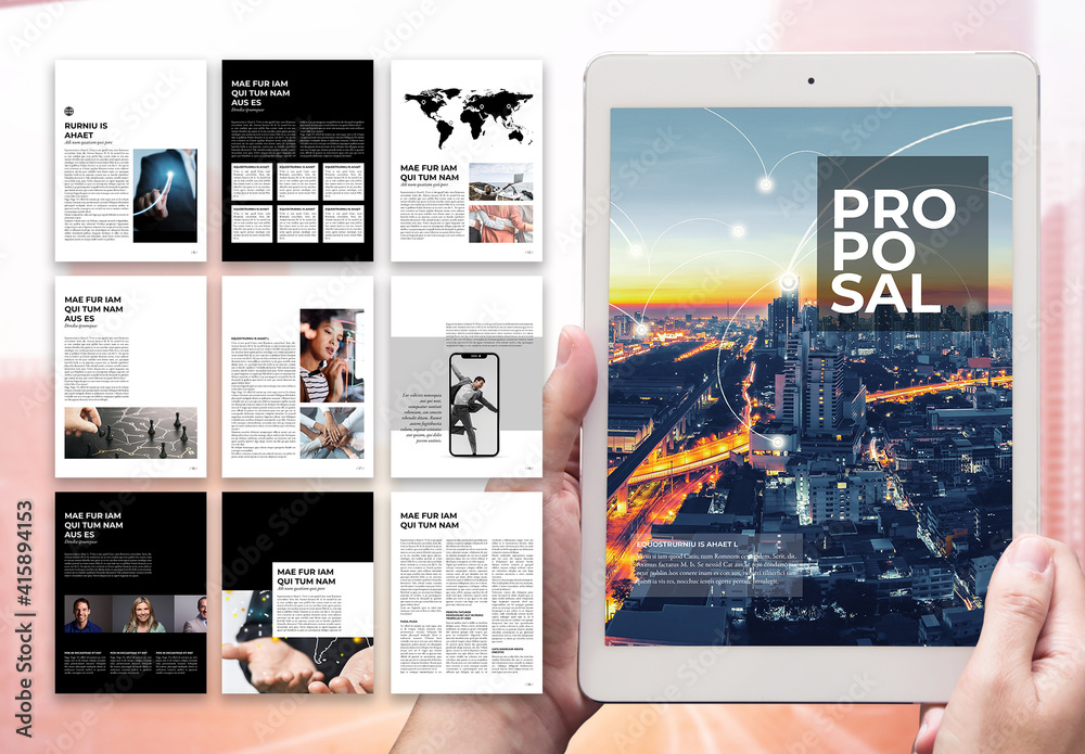 Simple Digital Proposal Layout with Black Accents Stock Template ...