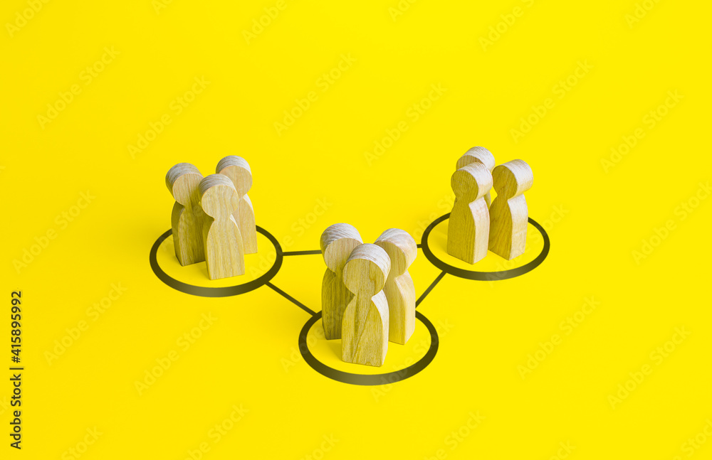 Groups of people are connected by lines. Interdependence correlation in ...