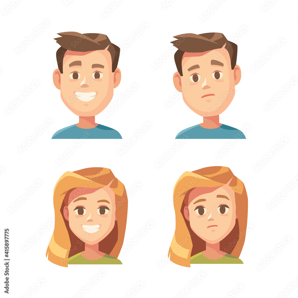 Different Male Female Emotions Faces Set Face Expressions Of A Man