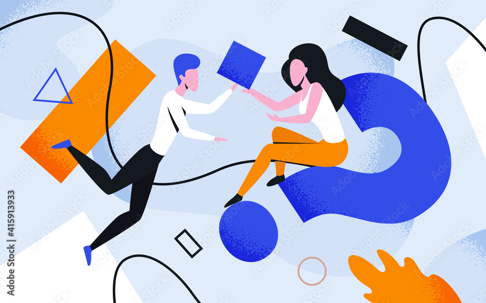 Business geometry, teamwork concept vector illustration. Cartoon tiny ...
