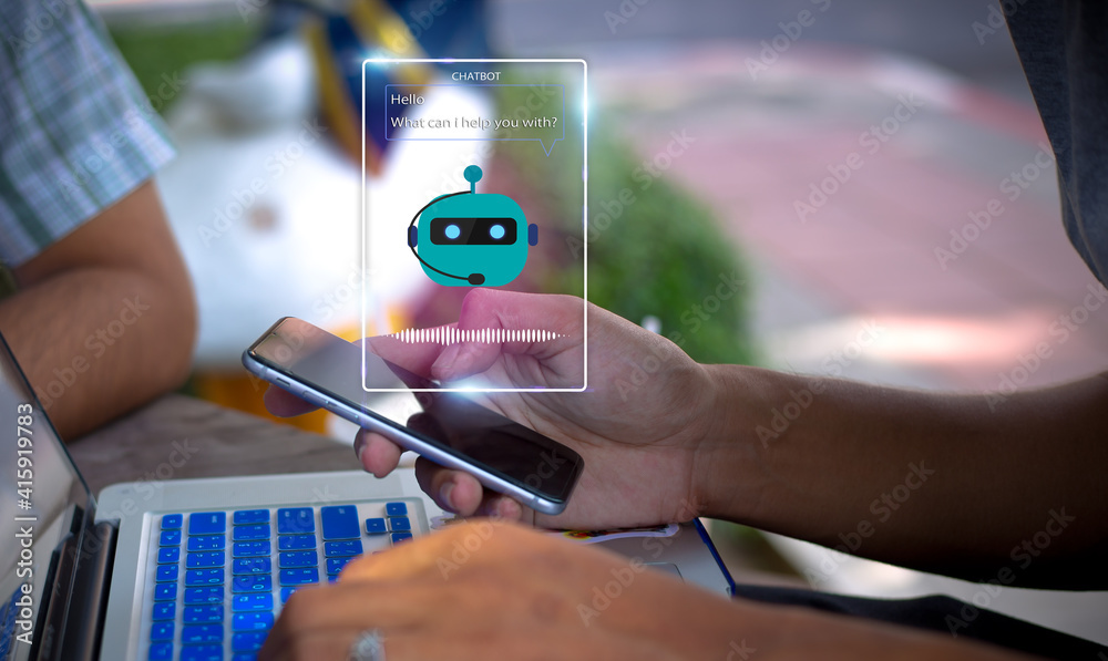 Chatbot Ai Artificial Intelligence technology concept.Man Hands holding ...