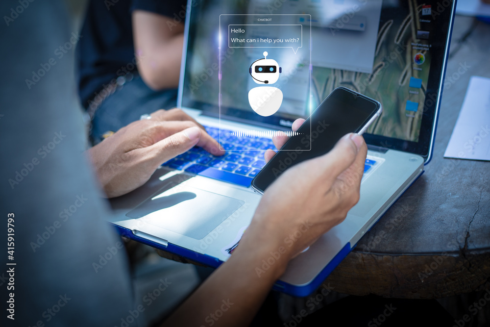 Chatbot Ai Artificial Intelligence technology concept.Man Hands holding ...