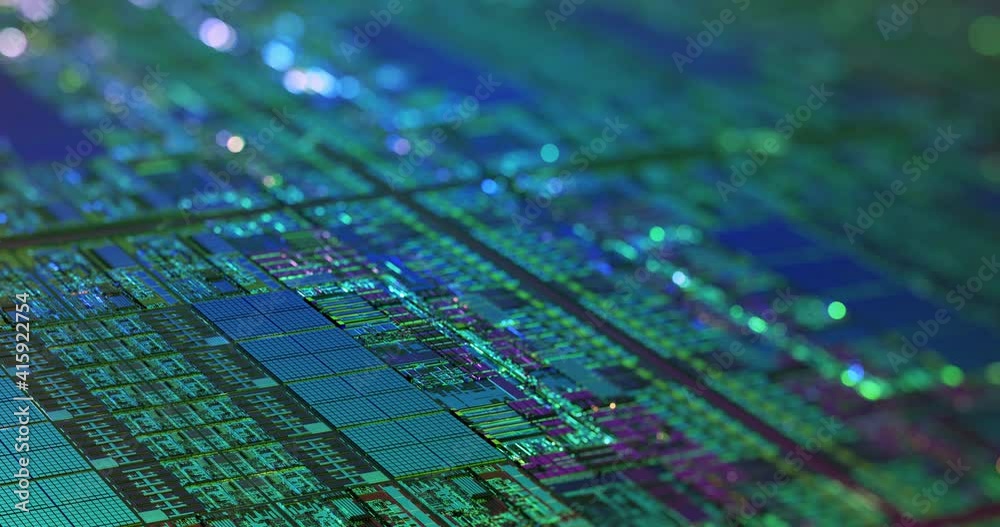 CPU Circuitry Die Shot Technology Background. Colorful data processing ...