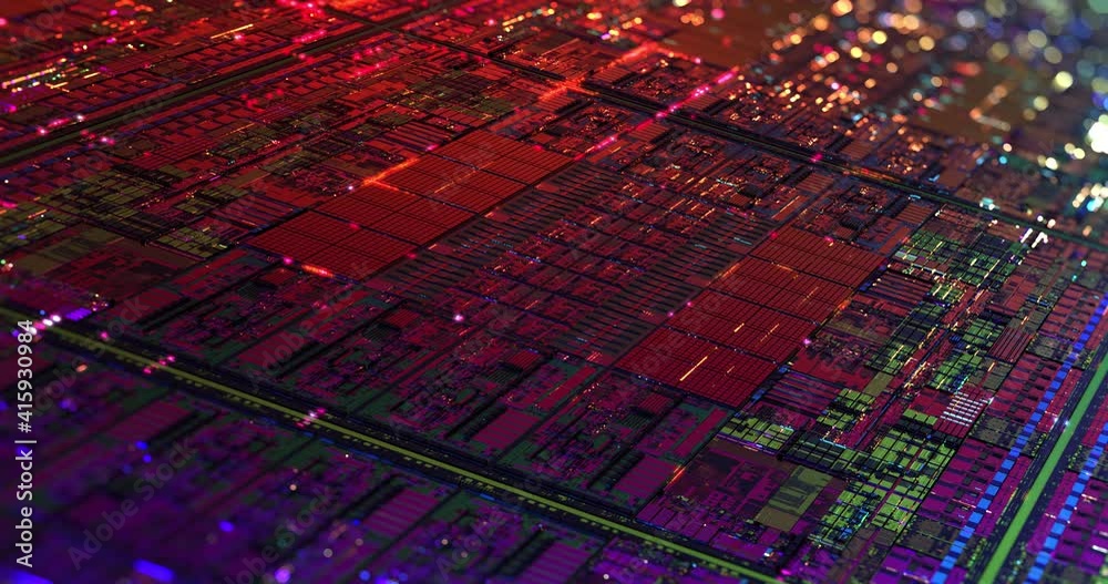 Vidéo Stock Iridescent Multi Colored Silicon Computer Wafer with Data ...