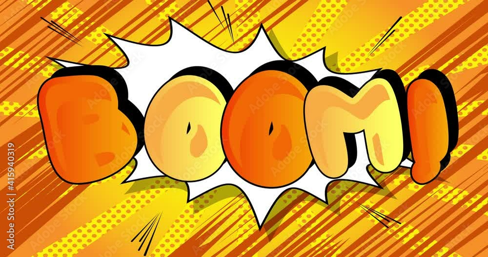 Boom comic book word, explosion word animation. Retro Cartoon Popup ...