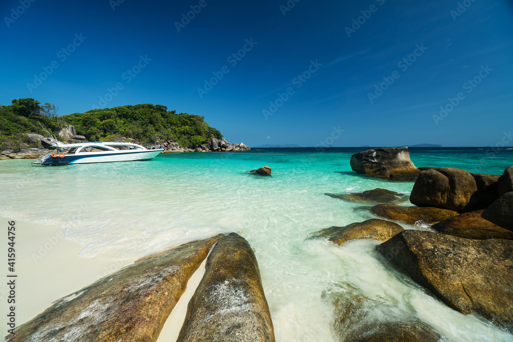 ocean waves, Beautiful tropical beach and rocky coastline and beautiful ...