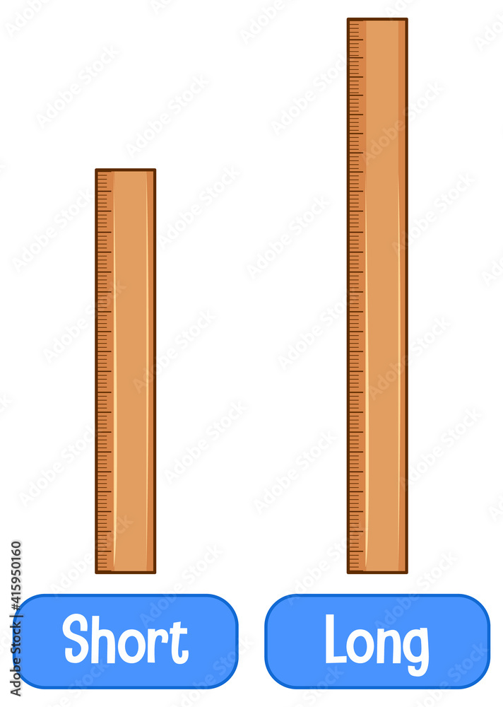 Opposite adjectives words with short ruler and long ruler Stock Vector ...