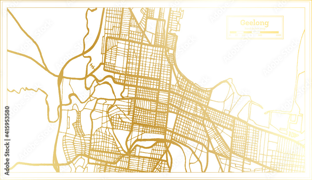 Geelong Australia City Map in Retro Style in Golden Color. Outline Map ...