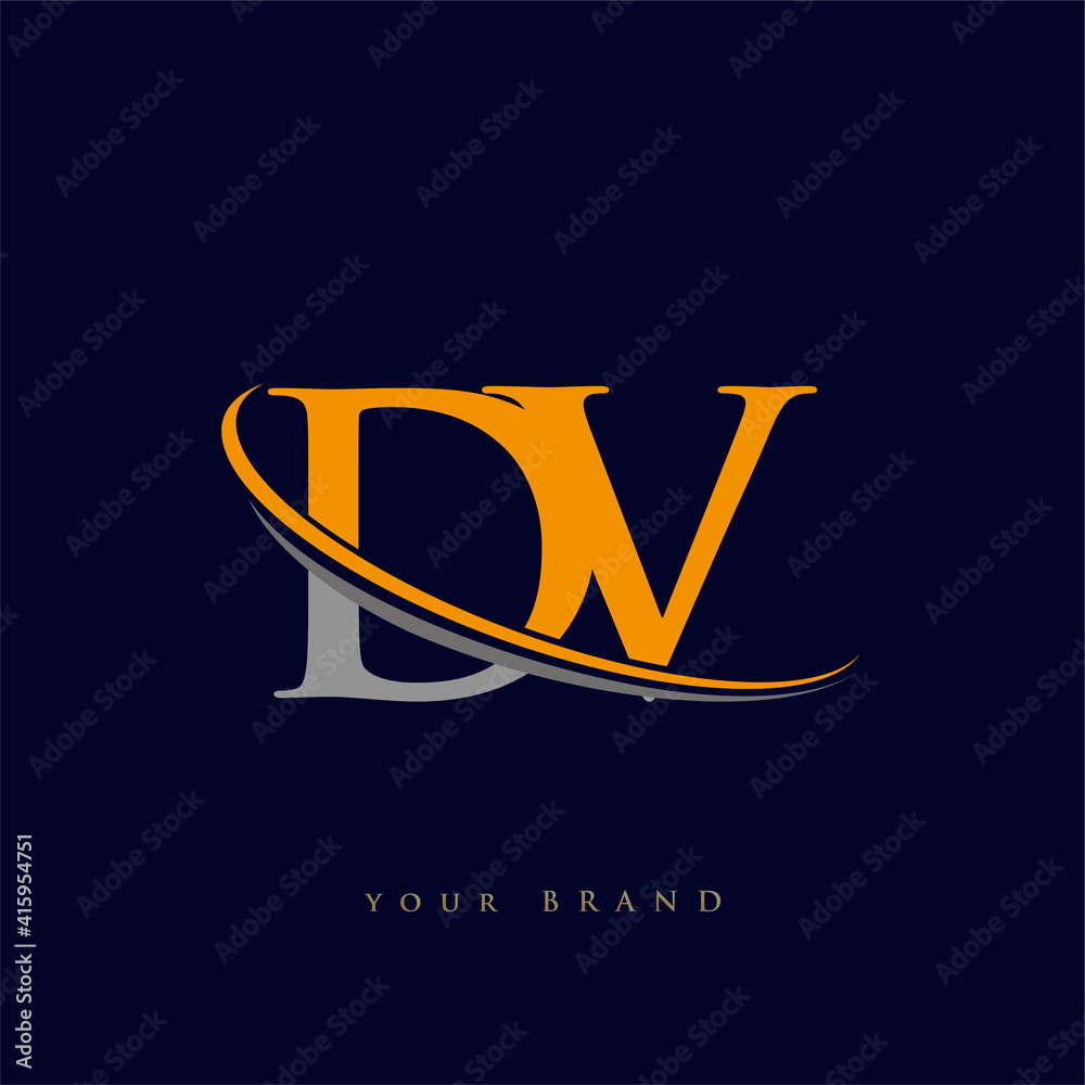 initial letter DV logotype company name yellow and grey swoosh design ...