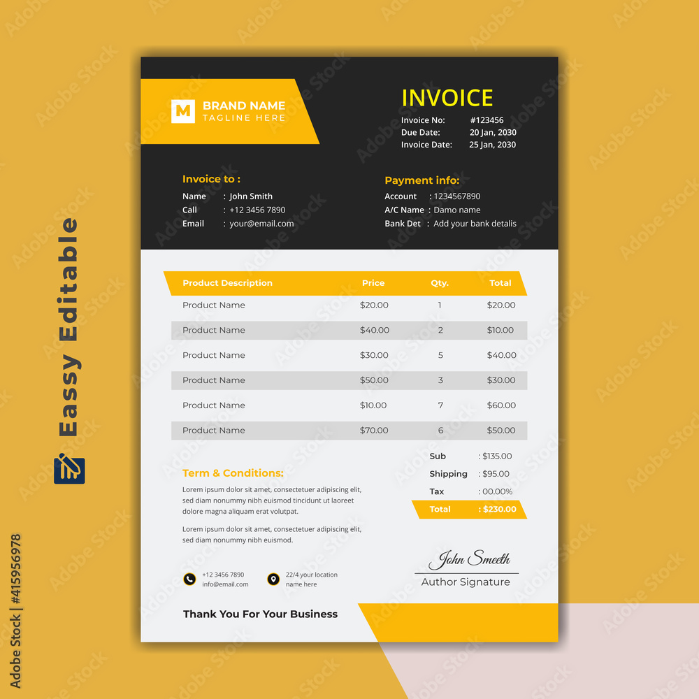 Professional And Modern Invoice Bill Design Template Bill Form