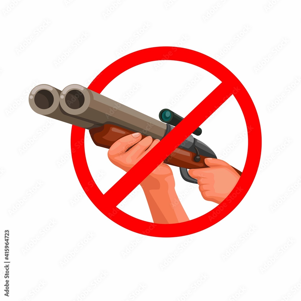No Hunting with hand hold riffle with scoope concept in cartoon ...