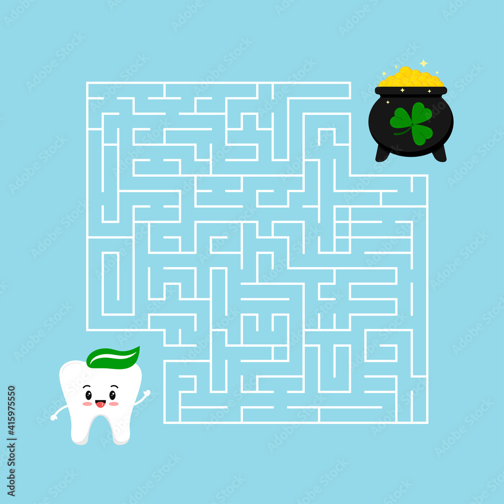 Saint Patrick day tooth kids maze game. Help cartoon white teeth boy to ...