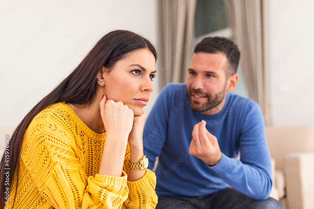 Mad emotional husband blame indifferent wife for relations troubles or ...