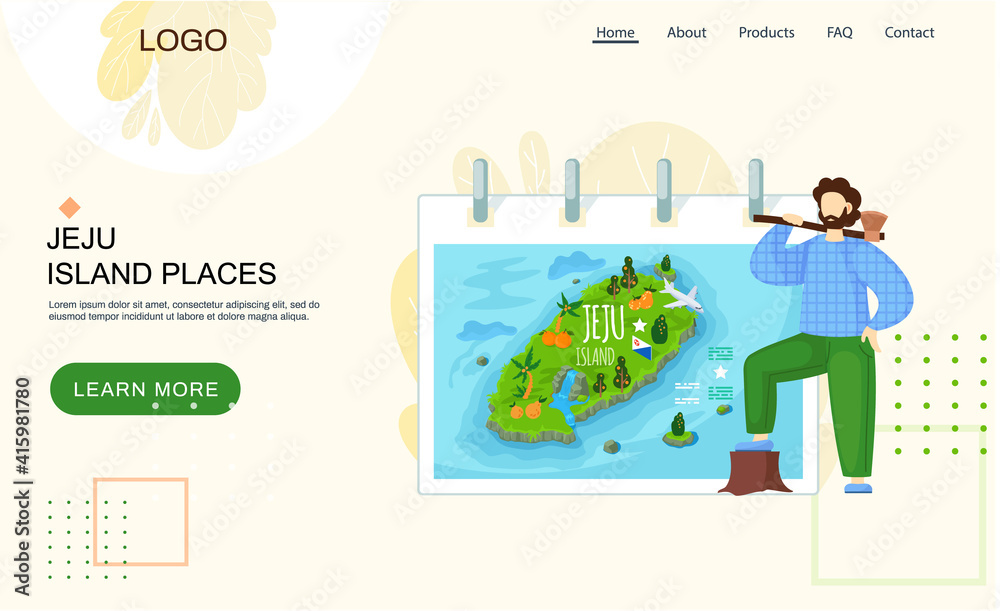 Jeju island map in cartoon style with main attractions touristic sights ...
