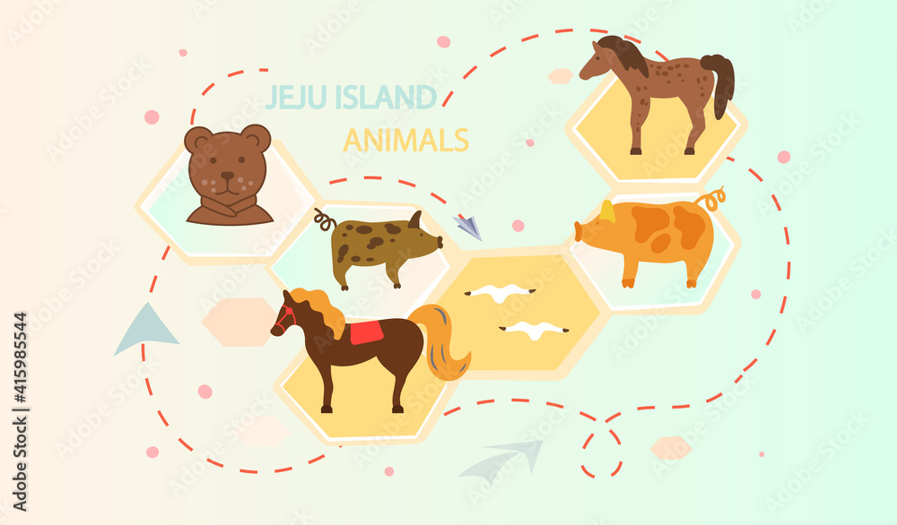 Jeju island animals poster in cartoon style with main types of animals ...