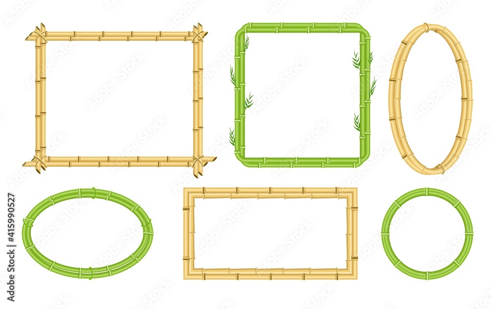 Bamboo stick border ornate frame or signboard layout set. Advertisement ...