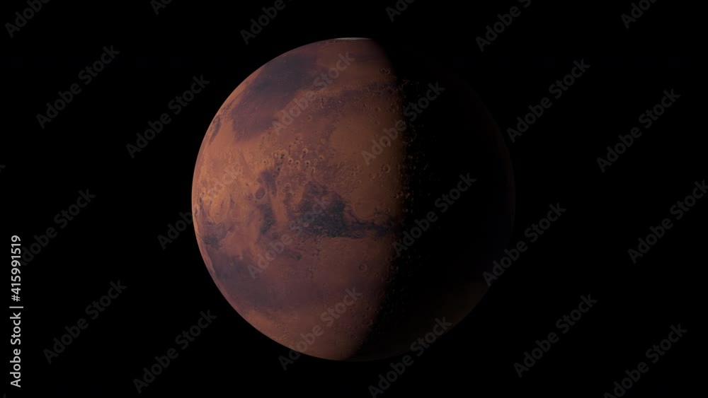 Mars. Planet. Spin Around axis. Rotate planet mars on dark. Full 3d ...
